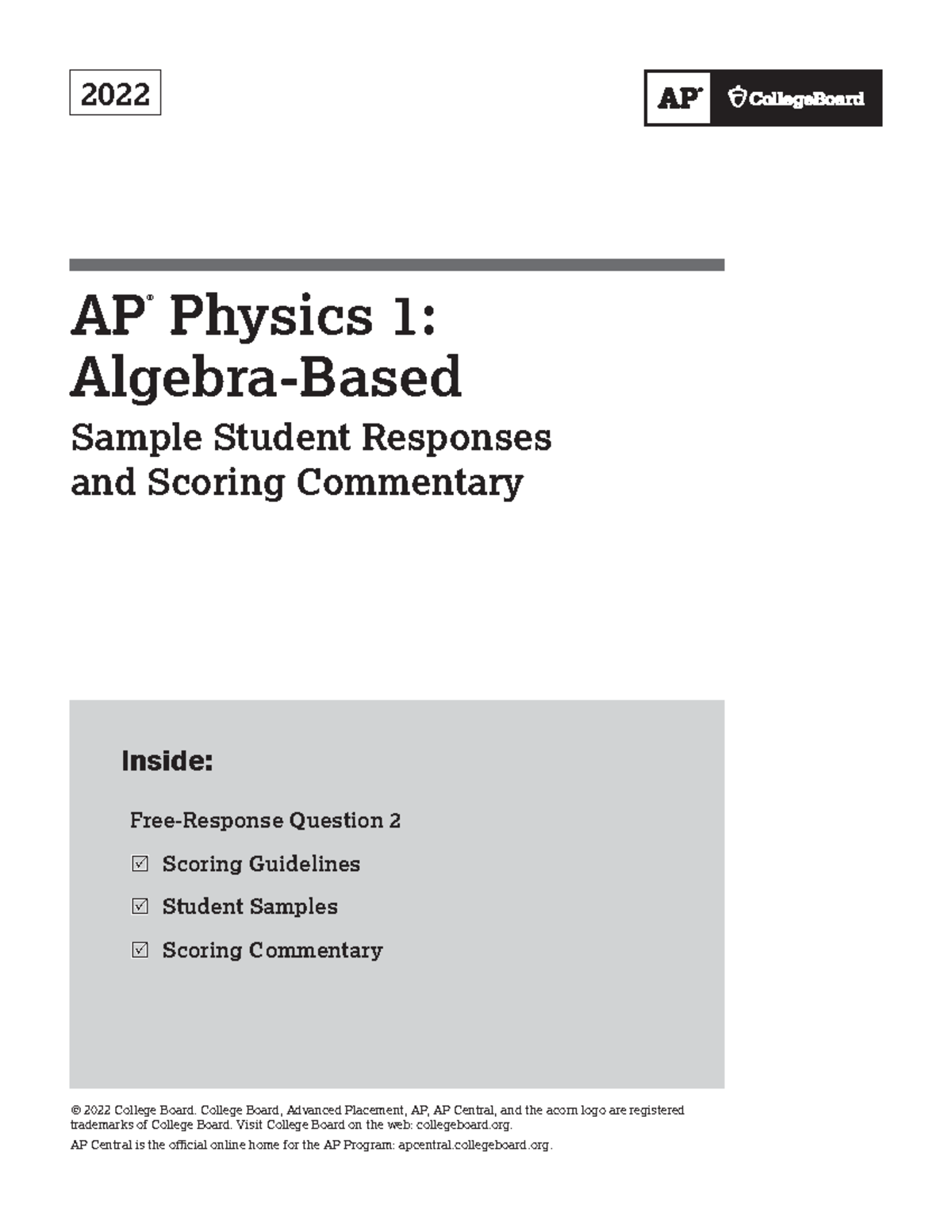 FILE 8716 - Na/ - 2022 AP ® Physics 1: Algebra-Based Sample Student ...