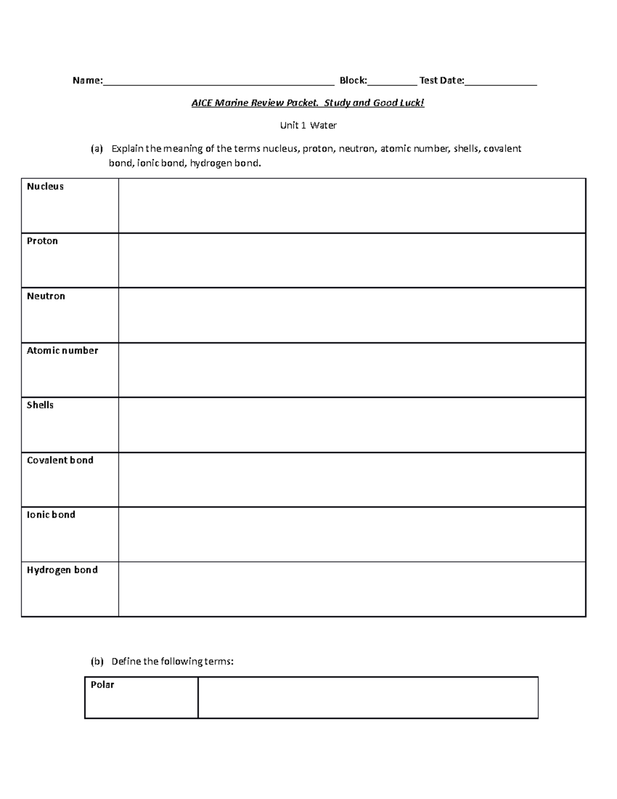 AICE Marine Review packet - Name ...