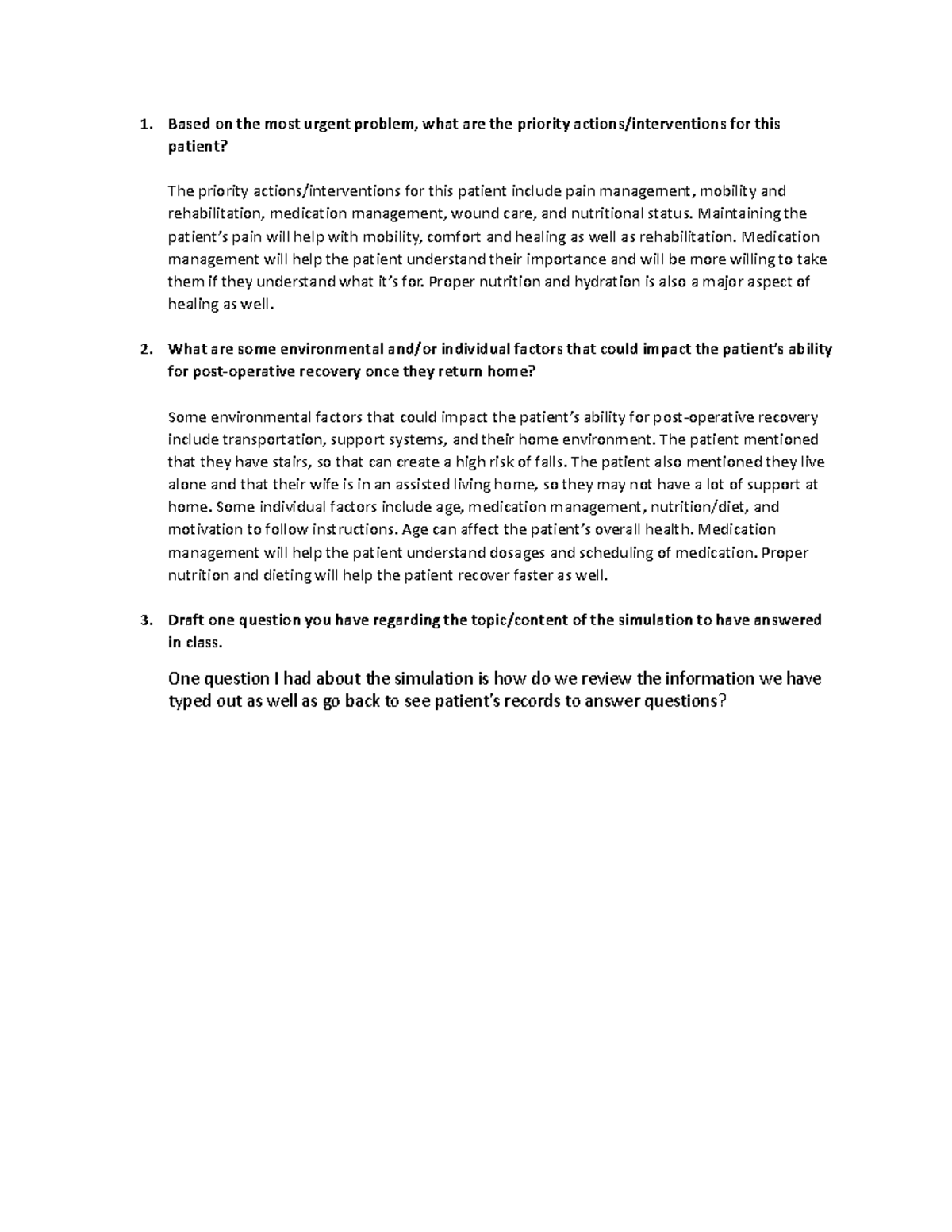 Sim relfection - Simulation Reflection - 1. Based on the most urgent ...