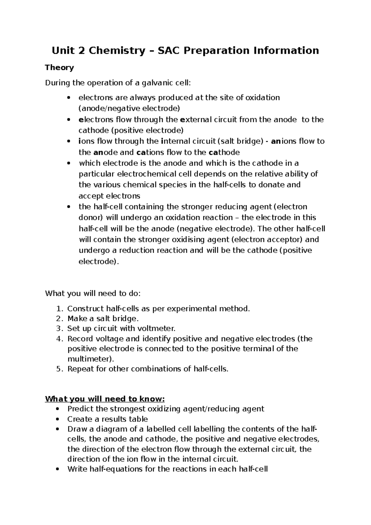 Unit 2 Chemistry - SAC Info - Unit 2 Chemistry – SAC Preparation ...
