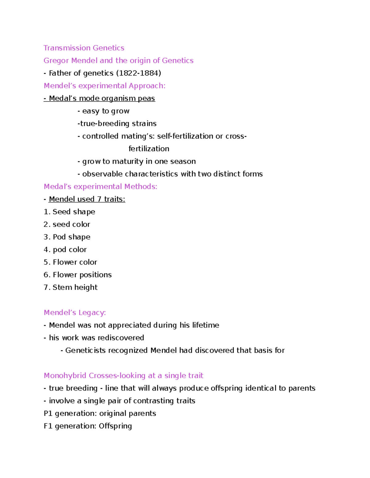 BSC 170 8-26-22 - Instructor: Wade Nichols - Transmission Genetics ...