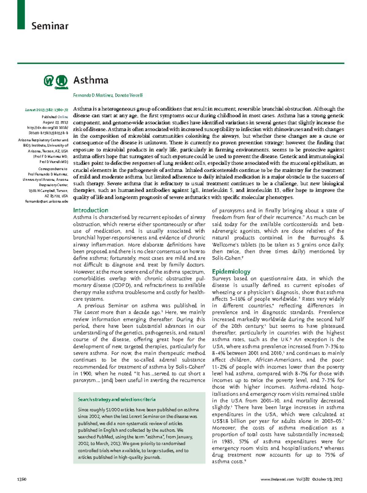 1 - Primer Semestre Med Int - Asthma Fernando D Martinez, Donata ...