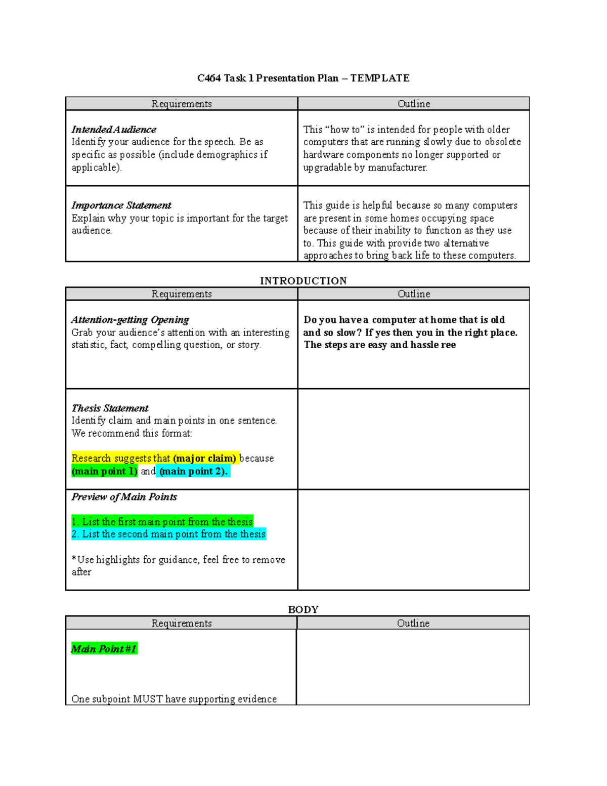 1Communication Presentation Plan Template 1 - C464 Task 1 Presentation ...