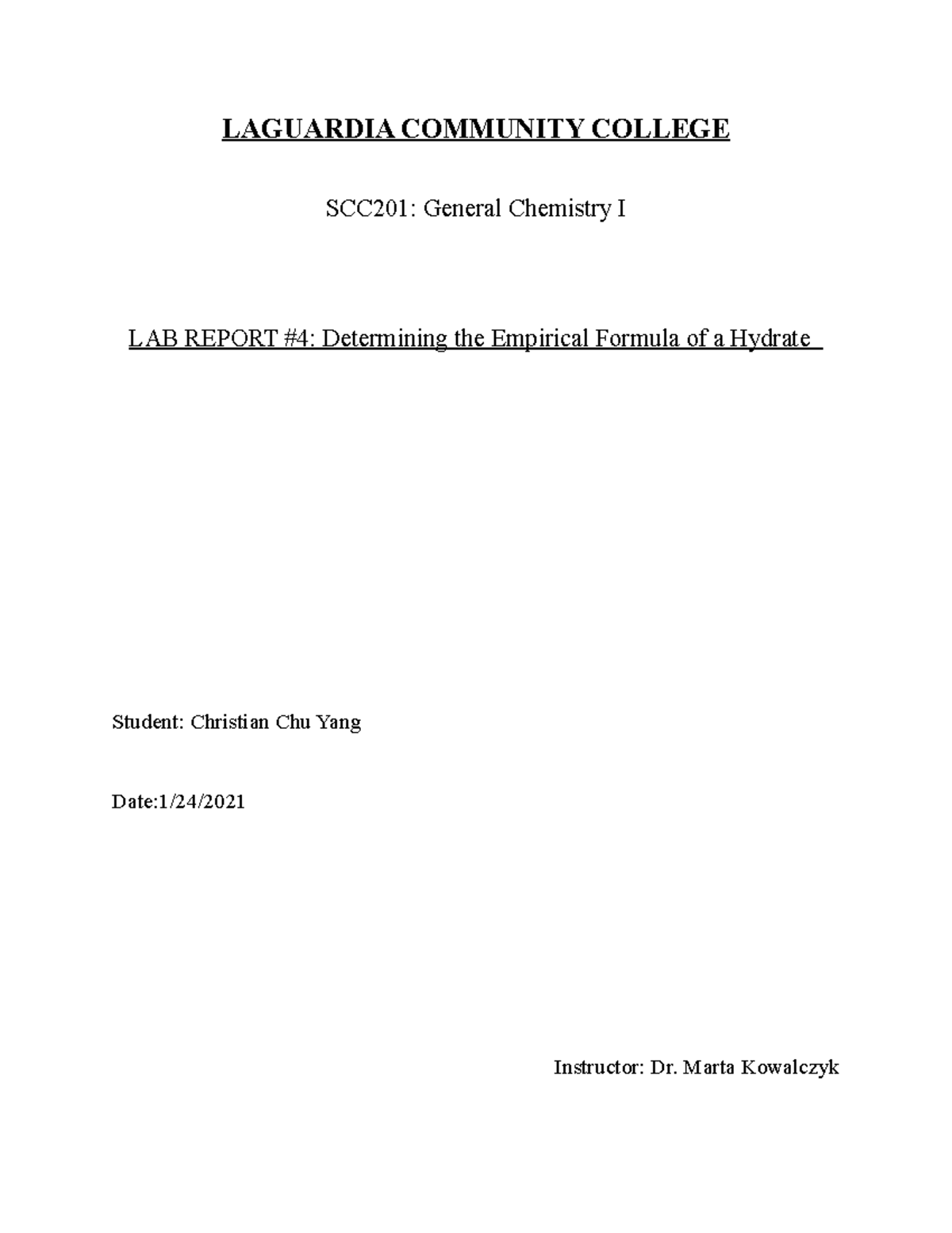Lab 4 - chem1 lagcc - LAGUARDIA COMMUNITY COLLEGE SCC201: General ...