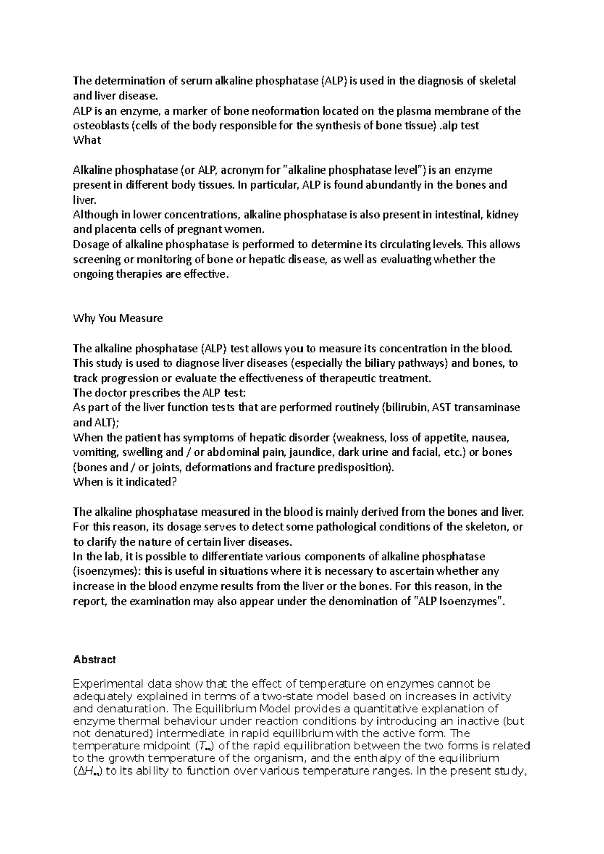 LAB Report YEAR 2 - The determination of serum alkaline phosphatase ...