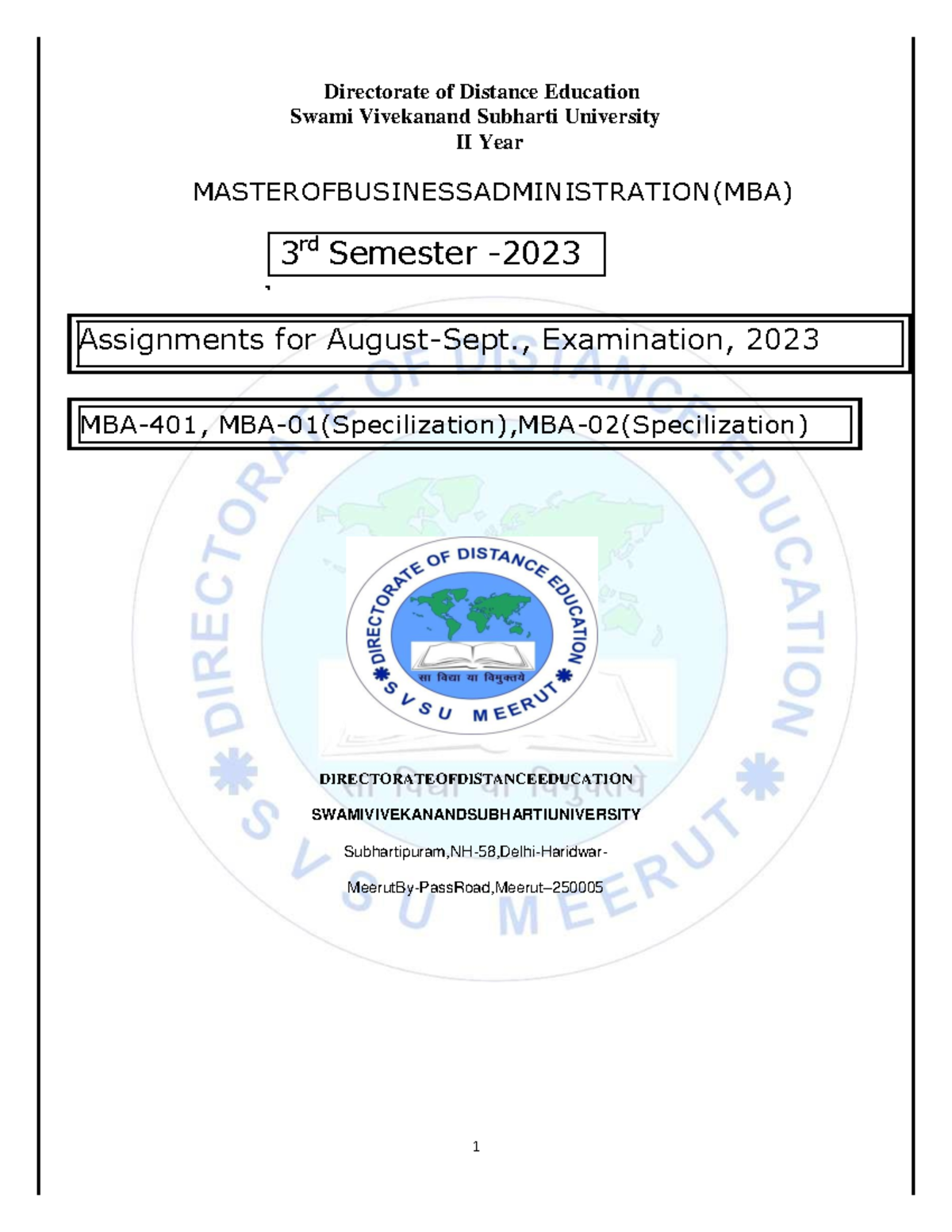 MBA - SEPTEMBER 2023 - Swami Vivekanand Subharti University II Year ...