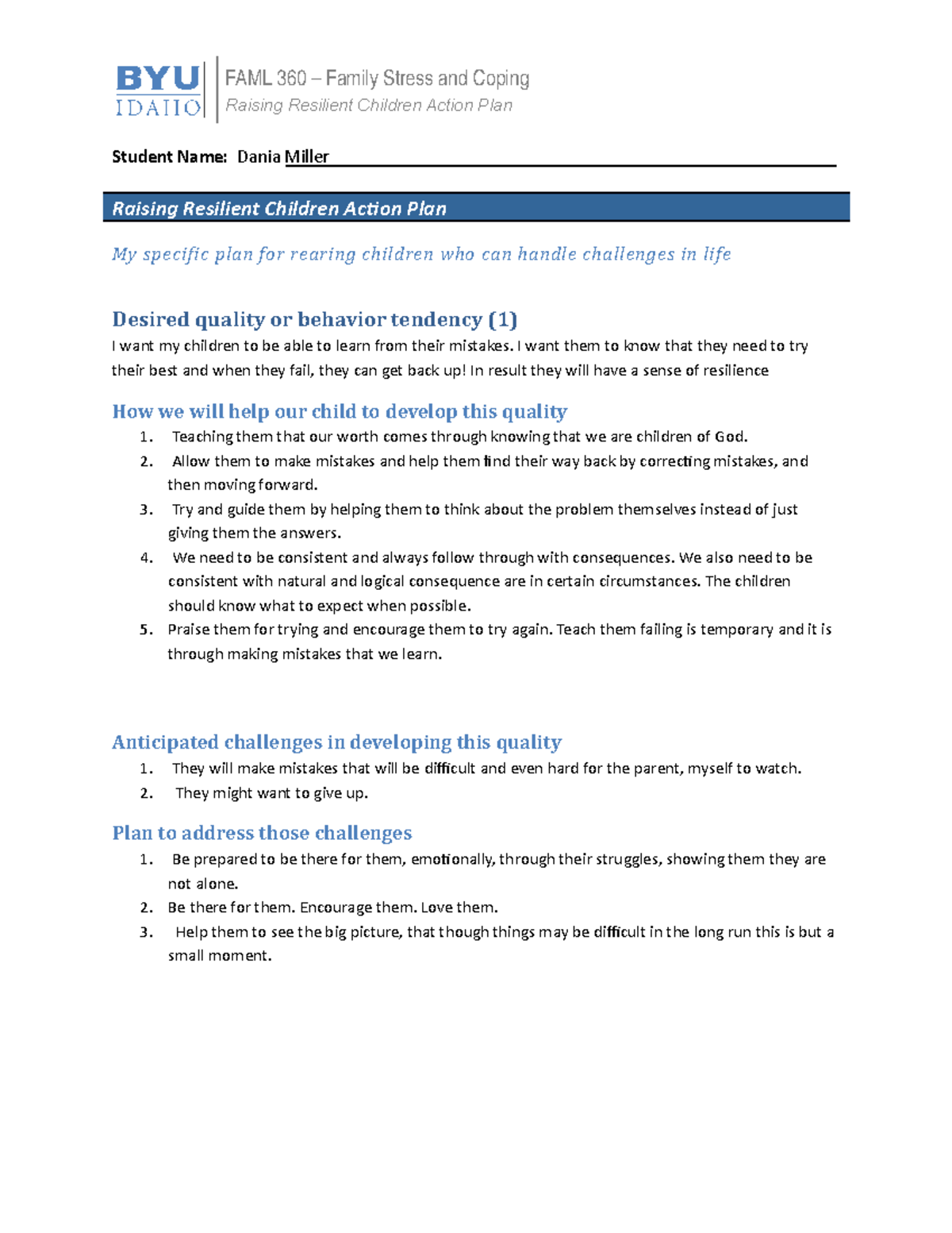 FAML360 W07 Children Action Plan - FAML 360 – Family Stress and Coping ...