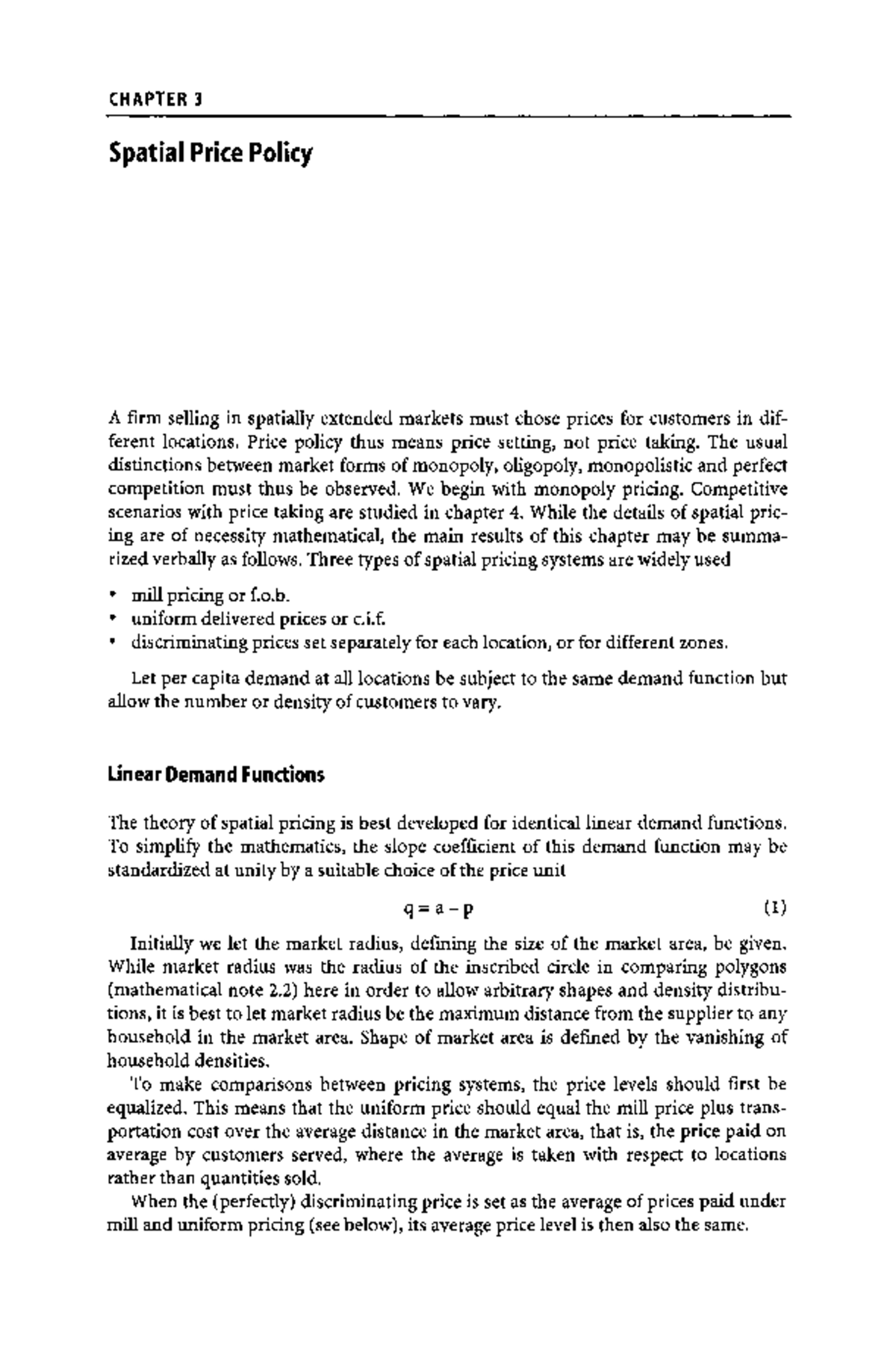 Chapter 3 - CHAPTER 3 Spatial Price Policy A fum selling in spatially ...