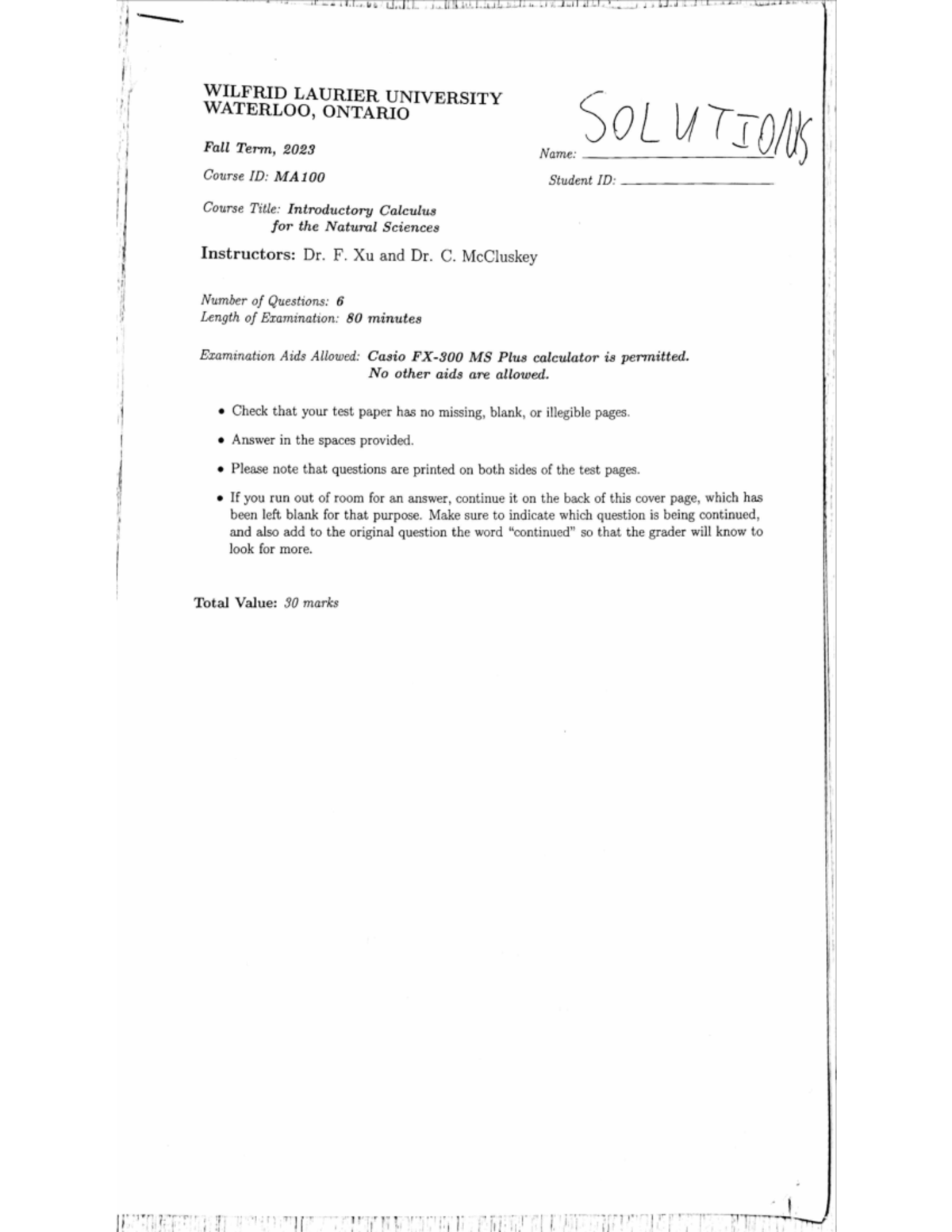 MA100 Midterm Solutions - MA-100 - Studocu