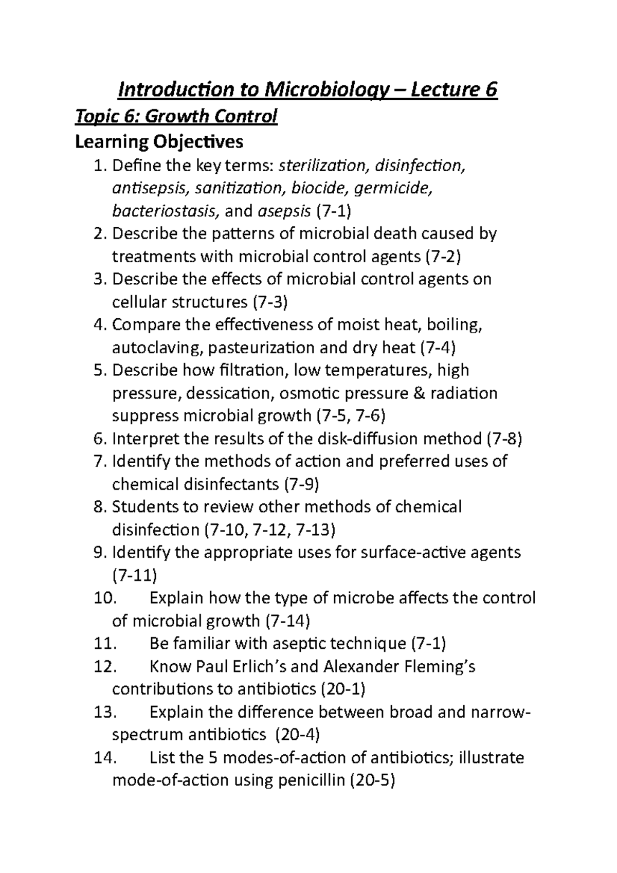 Introduction to Microbiology Lecture 6 - Introduction to Microbiology – Lecture 6 Topic 6 ...