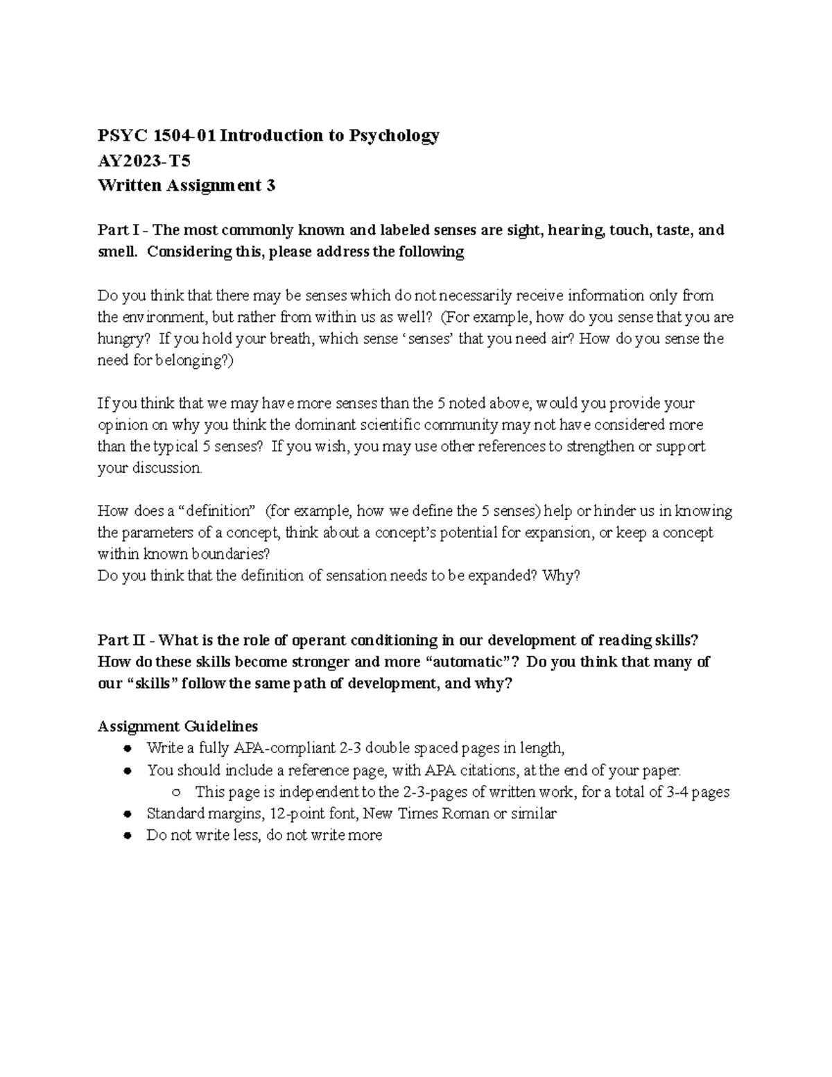 PSYC 1504-01 Introduction to Psychology - Written 3 - PSYC 1504-01 Introduction to Psychology ...