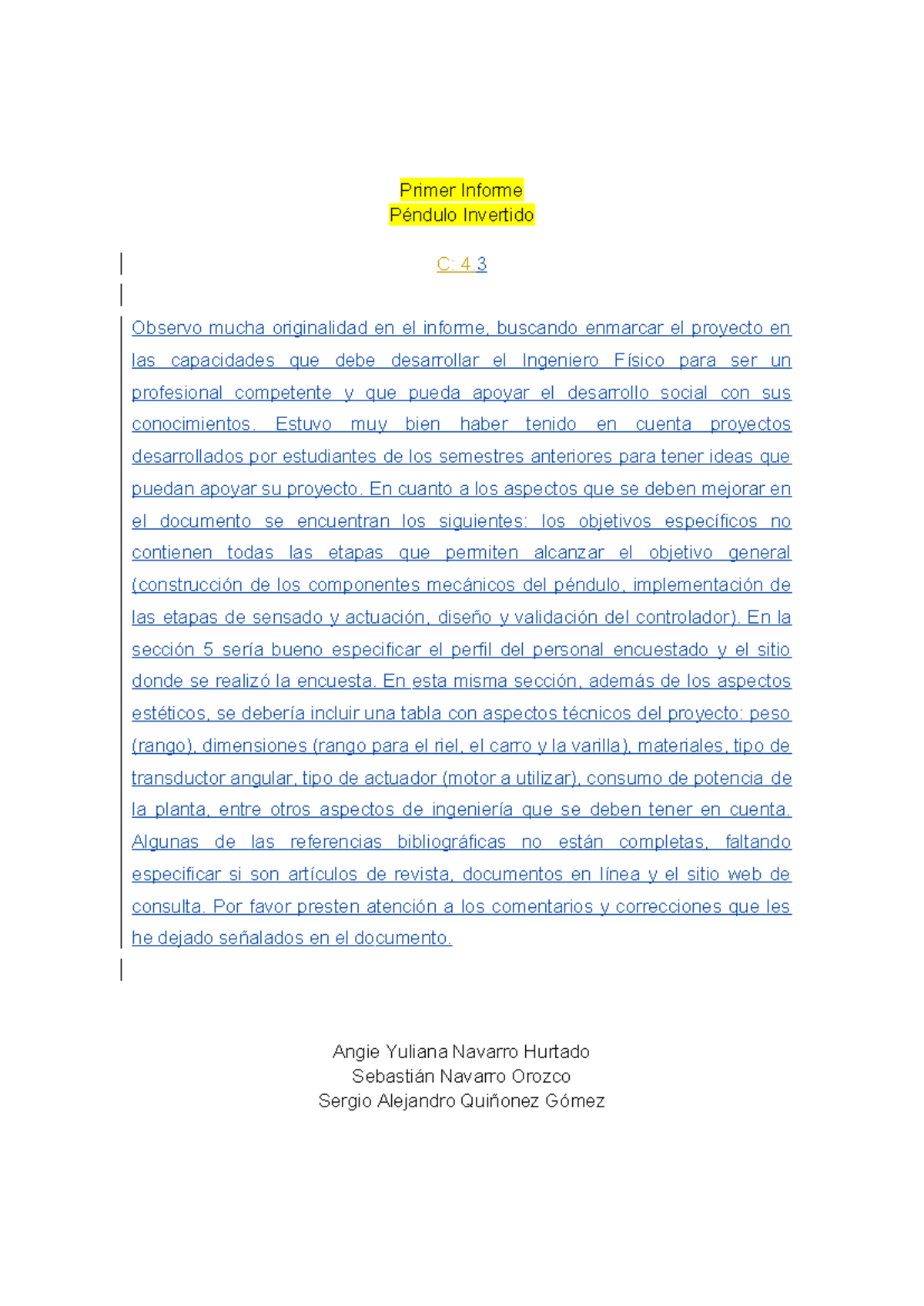 Angie-Sebastián-Sergio - Primer Informe Péndulo Invertido C: 4. 3 ...