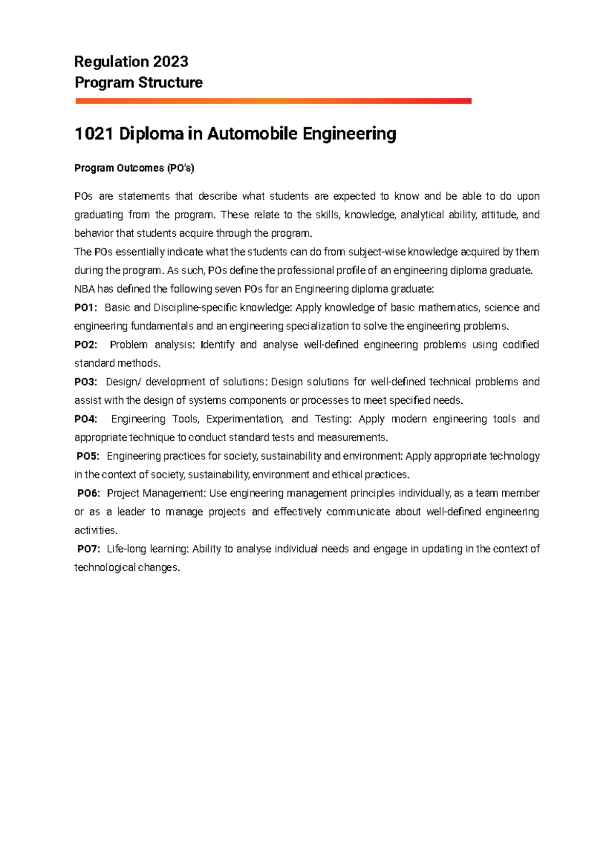 1021 DAE - Regulation 2023 Program Structure 1021 Diploma in Automobile Engineering Program ...