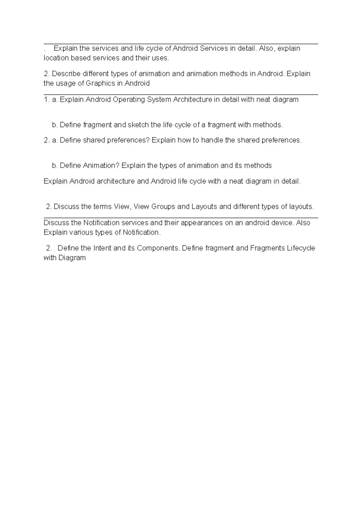 nosql imp questions - . Explain the services and life cycle of Android ...