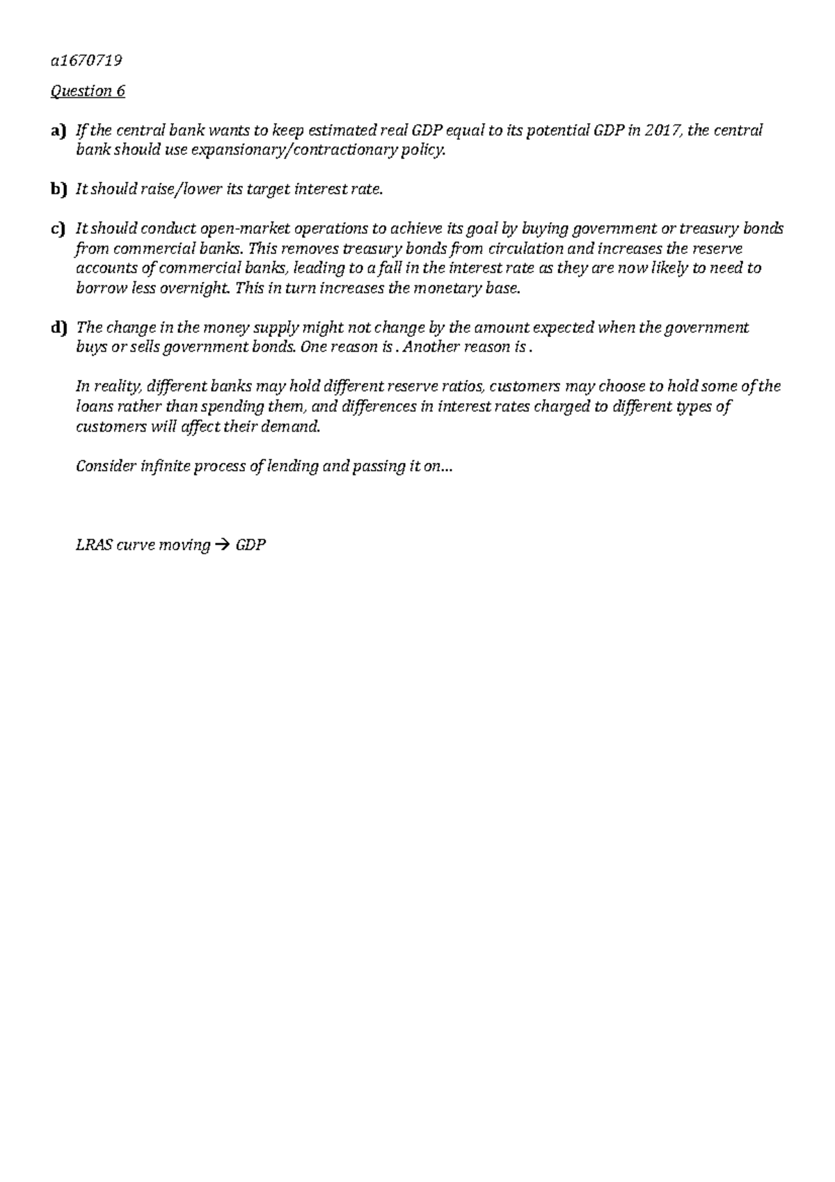 Topic 9 Tutorial - Question 6 Submission - a Question 6 a) If the ...