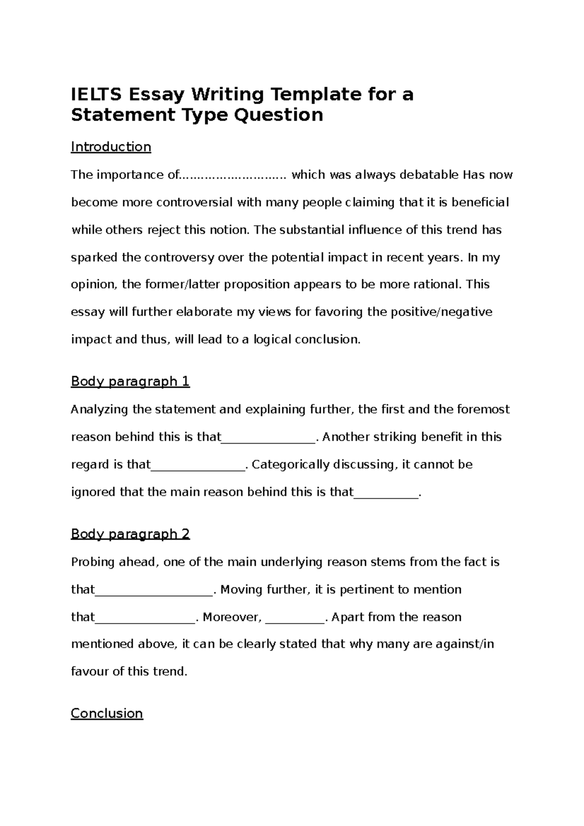 New Microsoft Word Document - IELTS Essay Writing Template for a ...