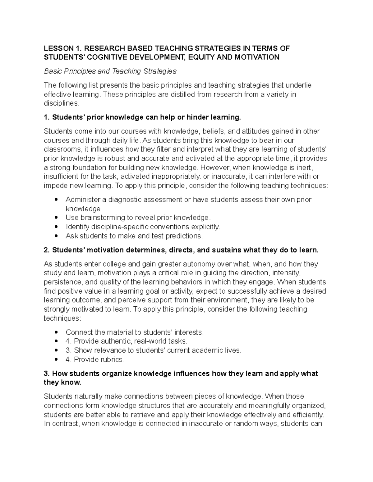 Lesson 1 - LESSON 1. RESEARCH BASED TEACHING STRATEGIES IN TERMS OF ...