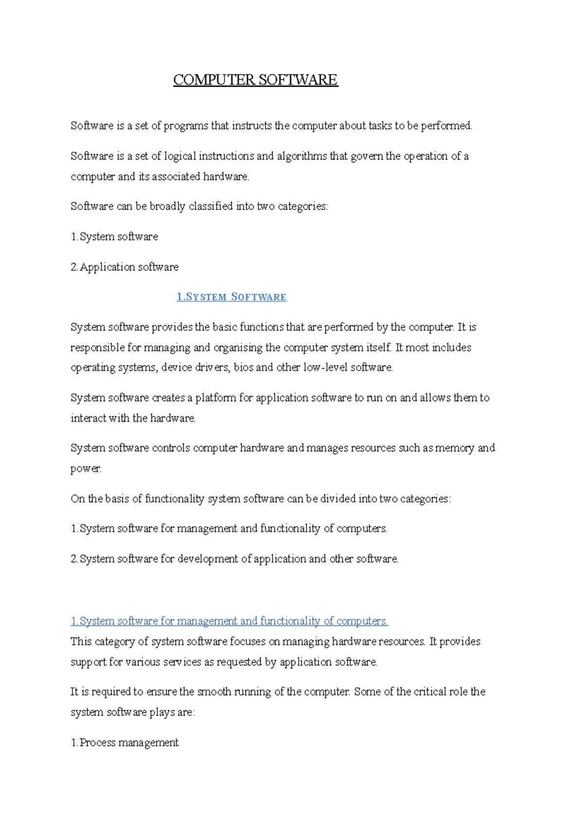 Computer Software - COMPUTER SOFTWARE Software is a set of programs ...