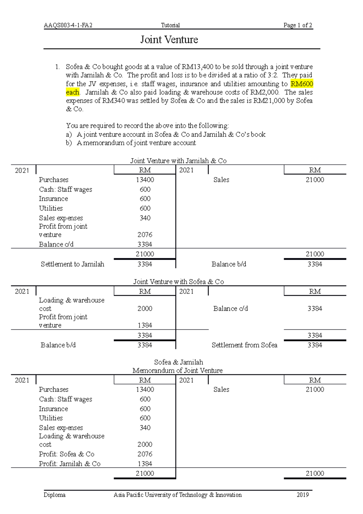 Tutorial 6. JV - Exercises based on the topic of journal entries ...