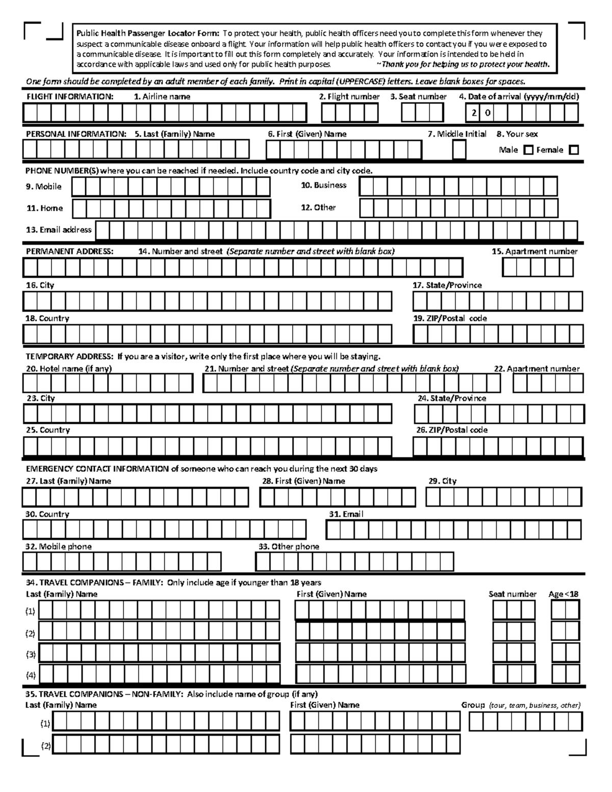 Public health passenger locator form - Public Health Passenger Locator ...