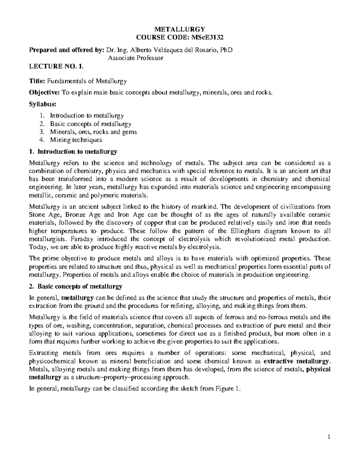 01-Handout 1 - process equipment - METALLURGY COURSE CODE: MScE ...