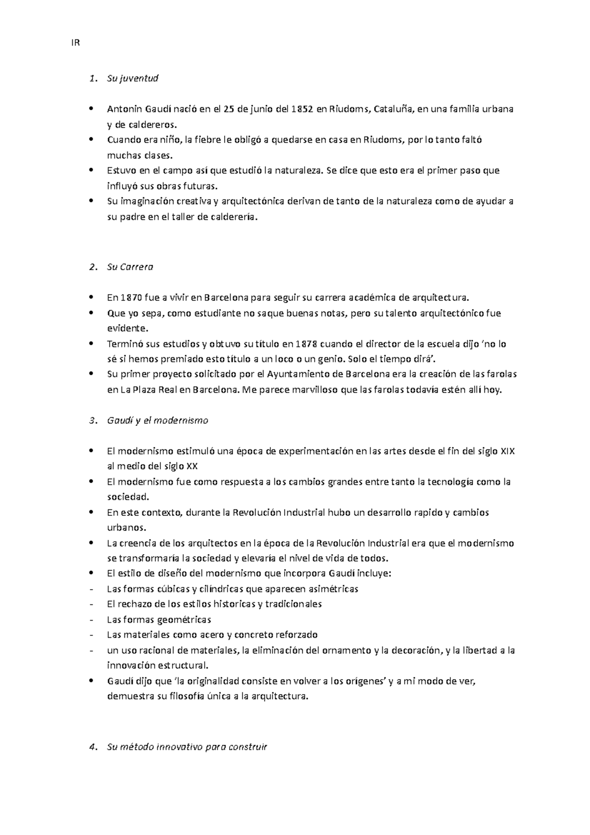 IRP Gaudi version completo - 1. Su juventud Antonin Gaudí nació en el 25 de junio del 1852 en ...