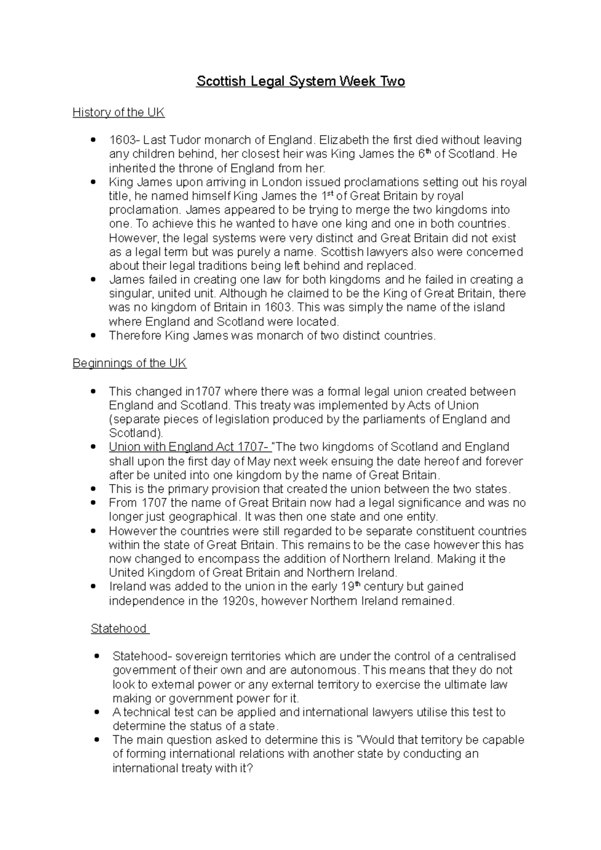History of the UK - Scottish Legal System Week Two History of the UK ...