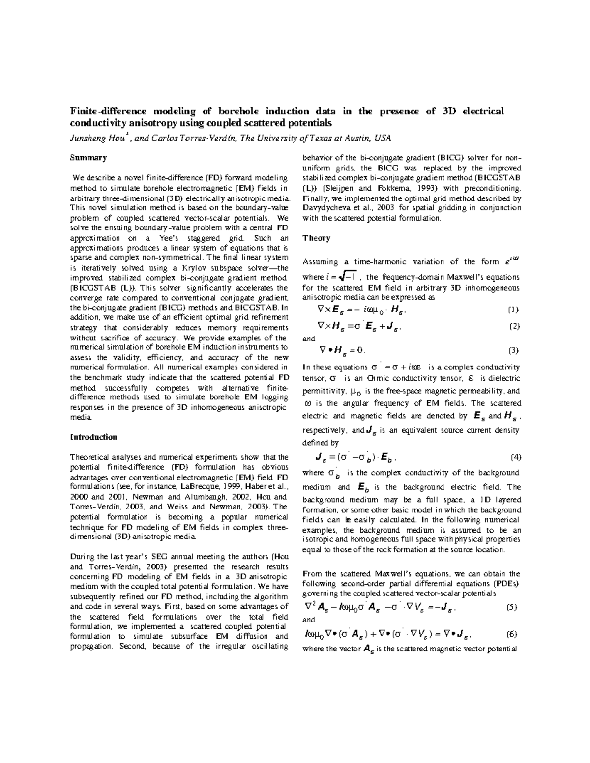 4 Modeling Borehole Induction Data Utexas Finite Difference Modeling Of Borehole Induction