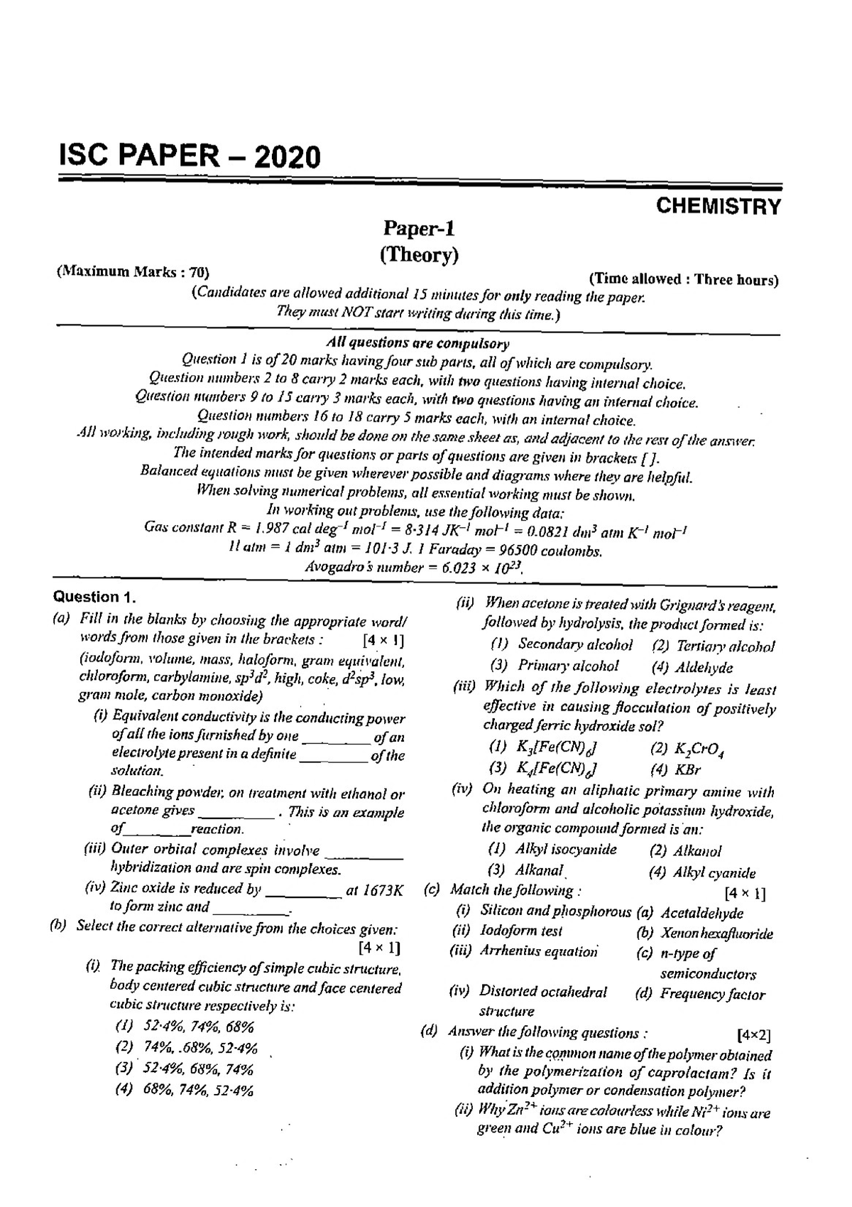 ISC 2020 Solved Paper Chemistry - chemistry - Studocu