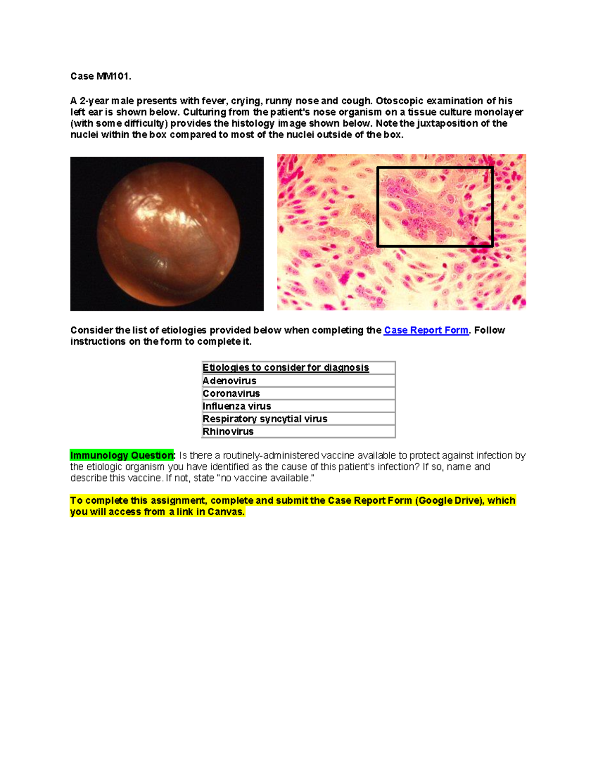 Blank Micro Case Studies Block 4 - A 2-year male presents with fever ...