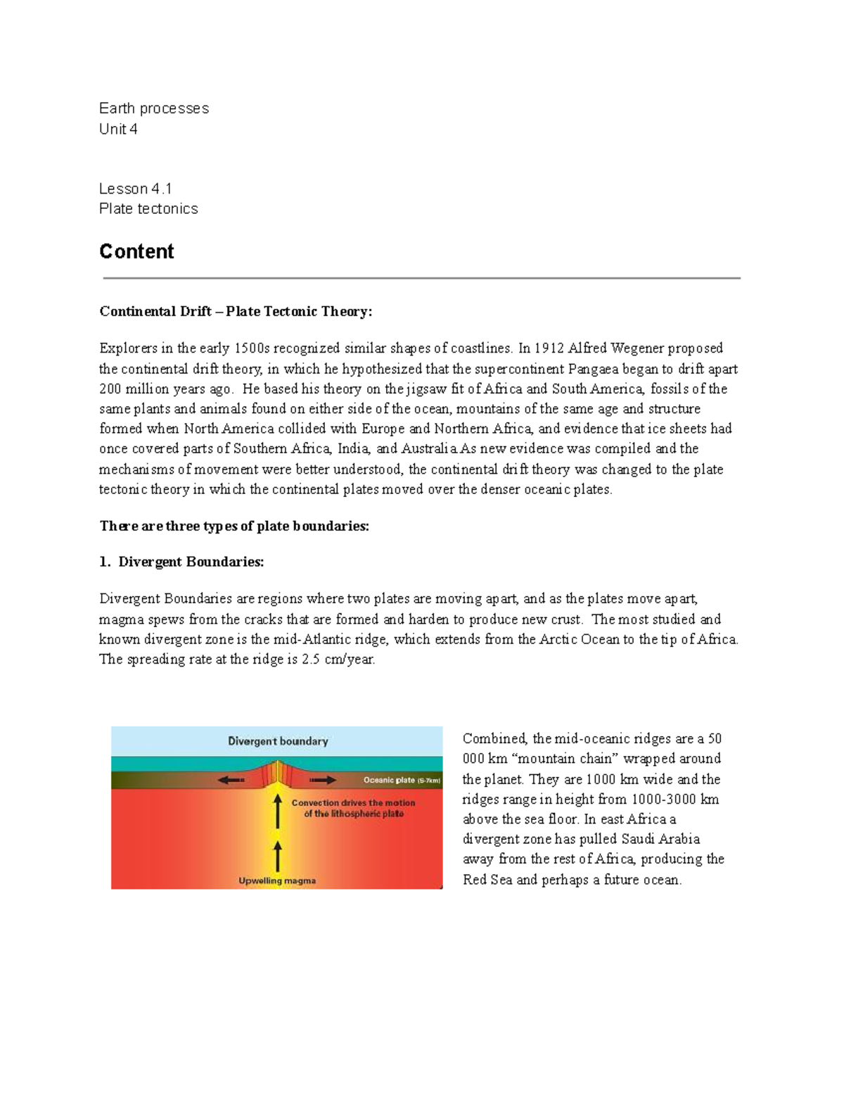 Earth&Space Sci - Unit 4-2 - Earth processes Unit 4 Lesson 4. Plate ...
