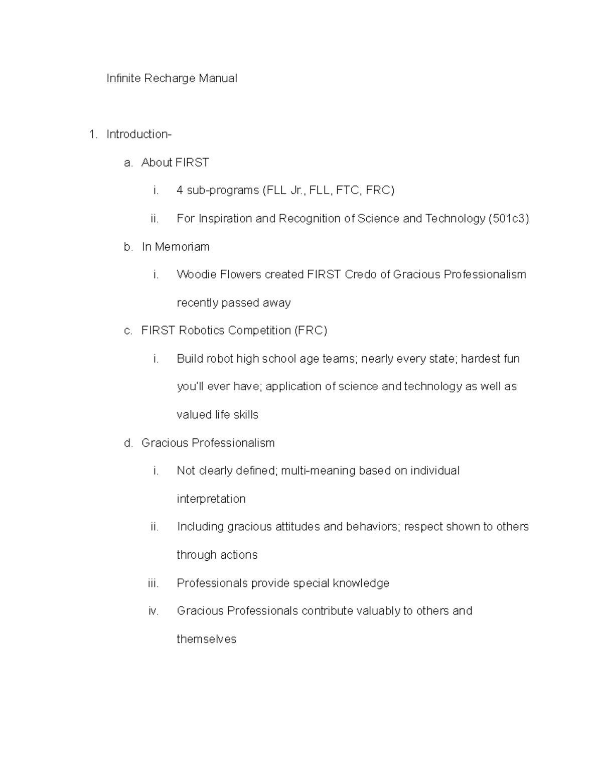 Game Manual Robotics - Infinite Recharge Manual 1. Introduction- a ...