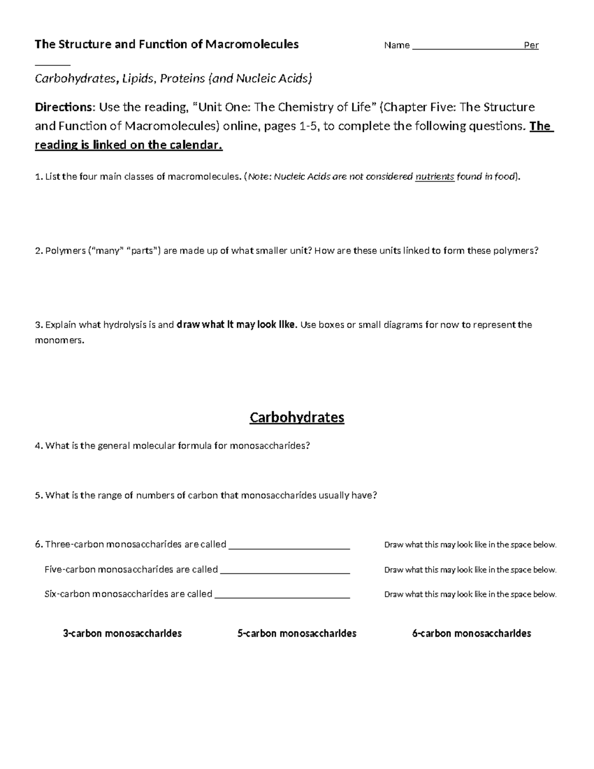 Macromolecule Notes Qs - Combined 0910h - The Structure and Function of ...
