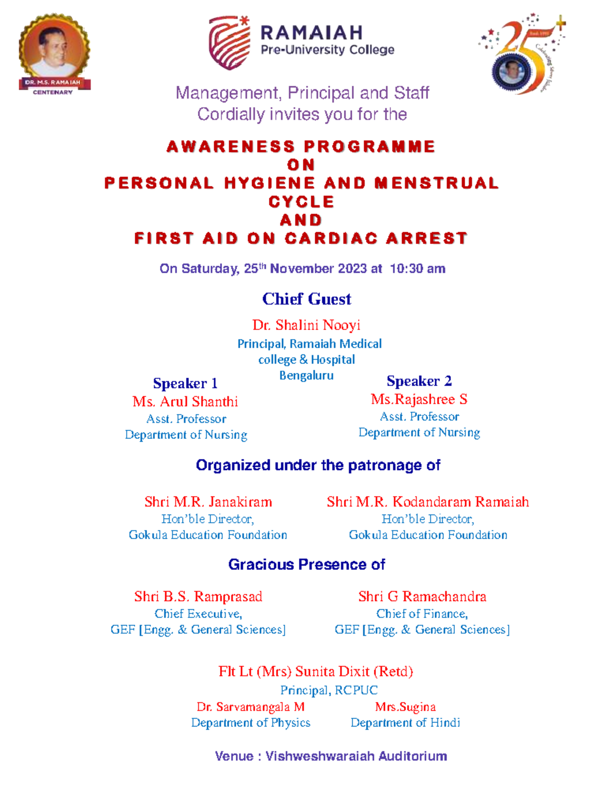 Awareness Programme Invitation 2023 -v1 - Speaker 1 Ms. Arul Shanthi ...