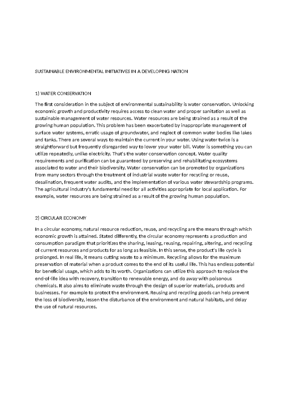 Conclusion - SUSTAINABLE ENVIRONMENTAL INITIATIVES IN A DEVELOPING ...
