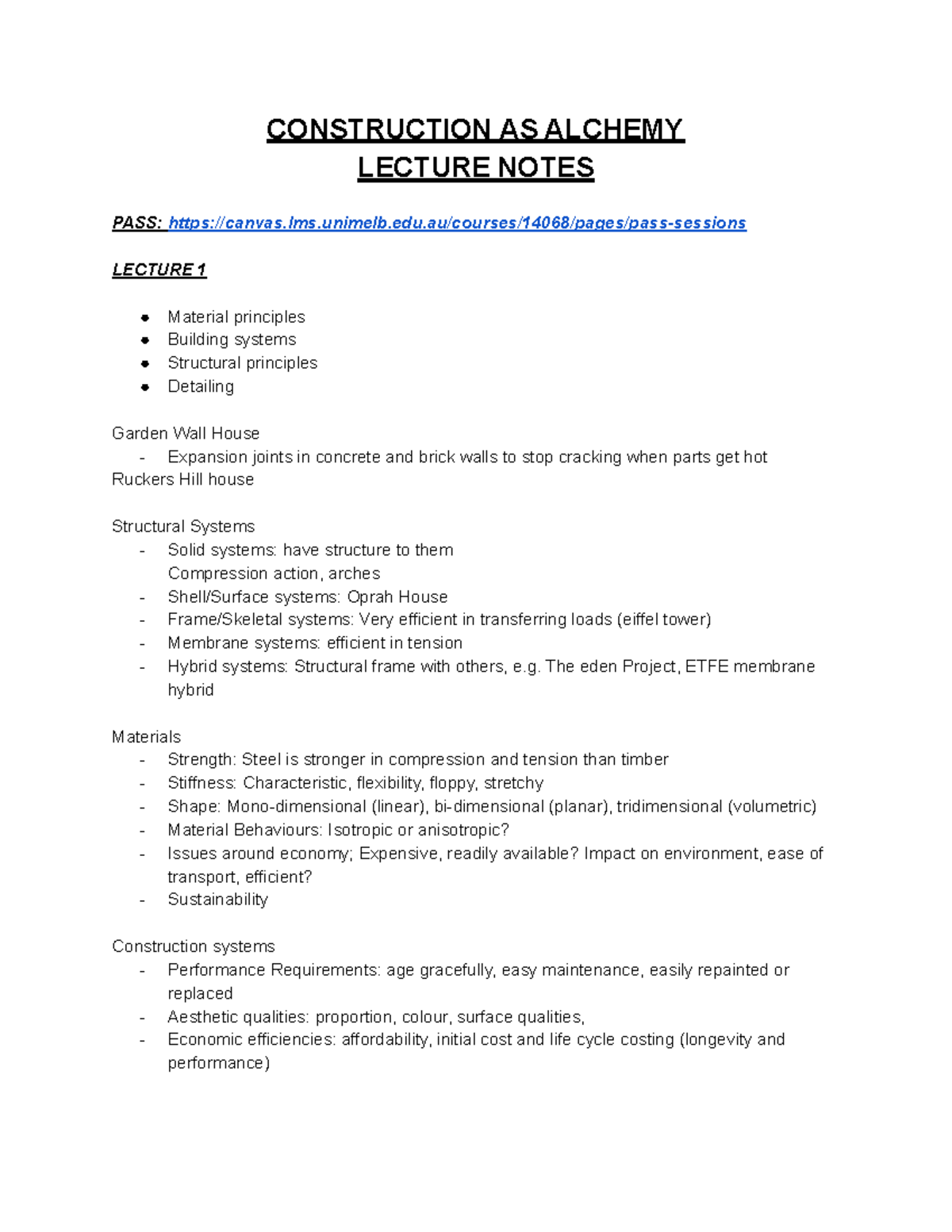 Construction AS Alchemy - CONSTRUCTION AS ALCHEMY LECTURE NOTES - Studocu