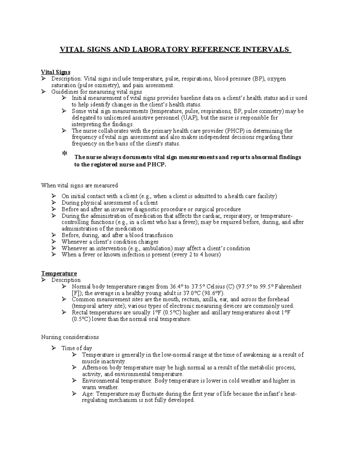 Vital Signs AND Laboratory Reference Intervals - VITAL SIGNS AND ...