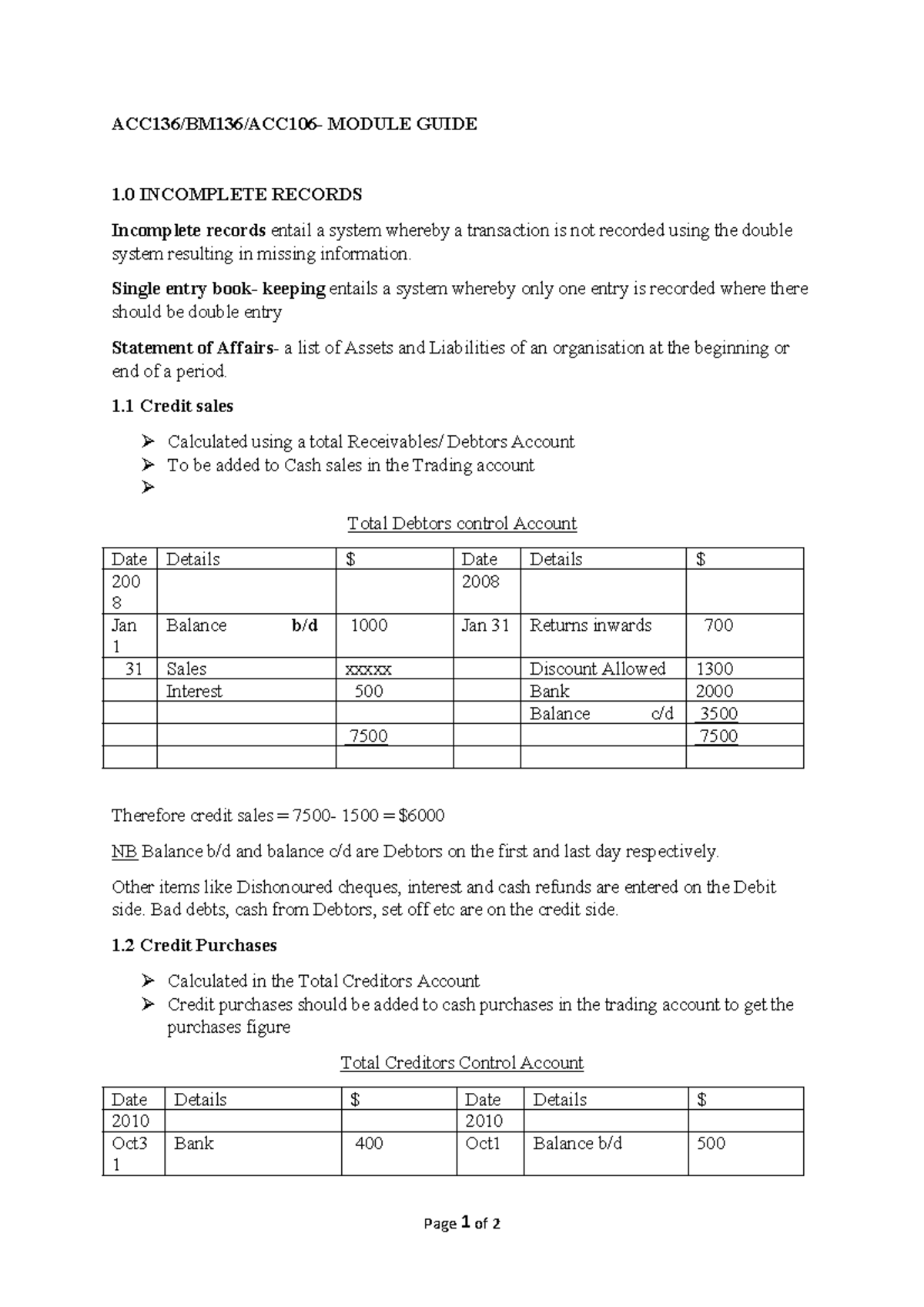 ACC136 Incomplete records - ACC136/BM136/ACC106- MODULE GUIDE 1 ...