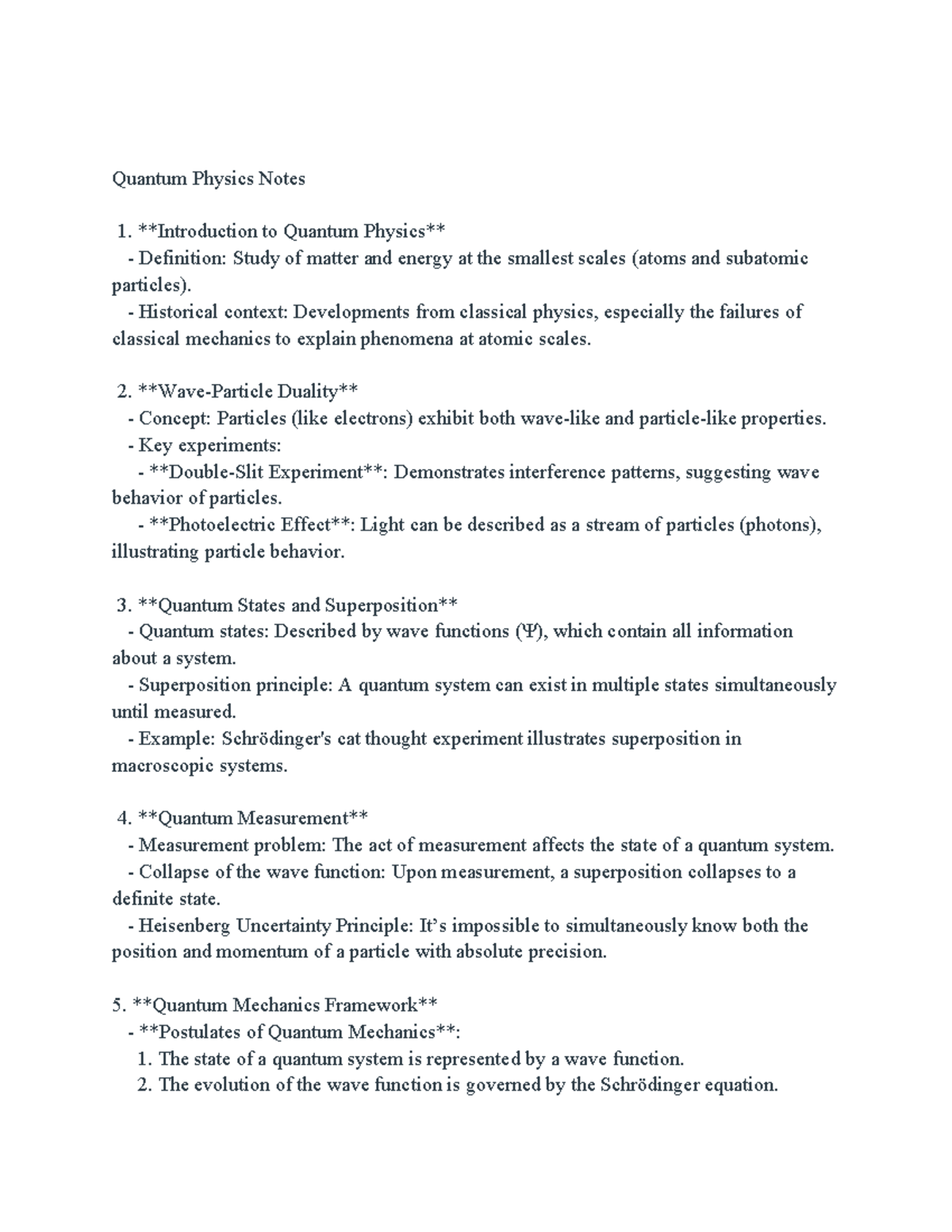 Quantum Mechanics - Quantum Physics Notes 1. Introduction to Quantum ...