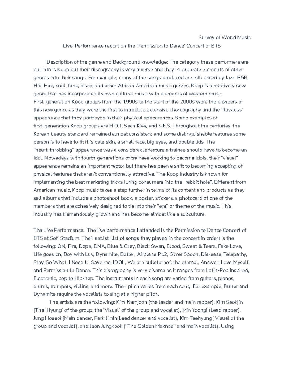 Live-stream report - BTS Essay on their impact and performance ...