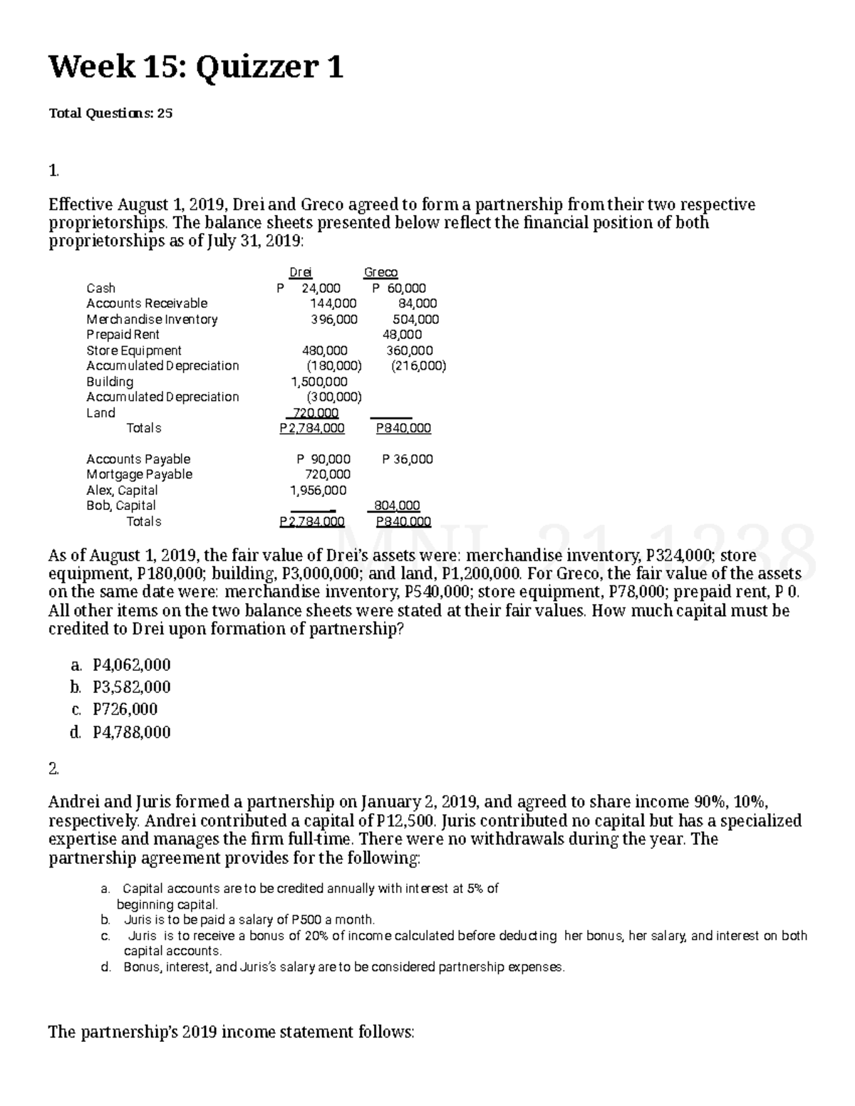 Week 15 Q1 Advance accounting and reporting - Week 15: Quizzer 1 Total ...