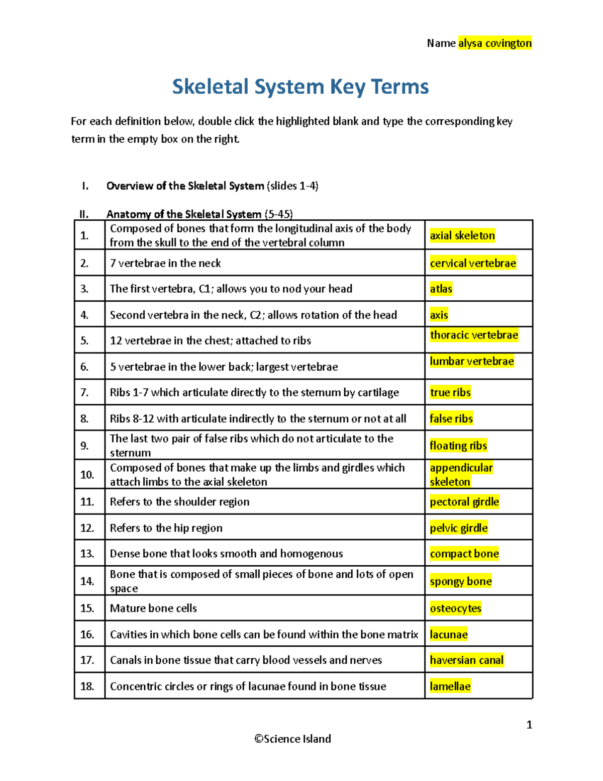 Skeletal System Key Terms Chart Review GS2 Name Alysa Covington Skeletal System Key Terms Chart Review GS2 Name Alysa Covington