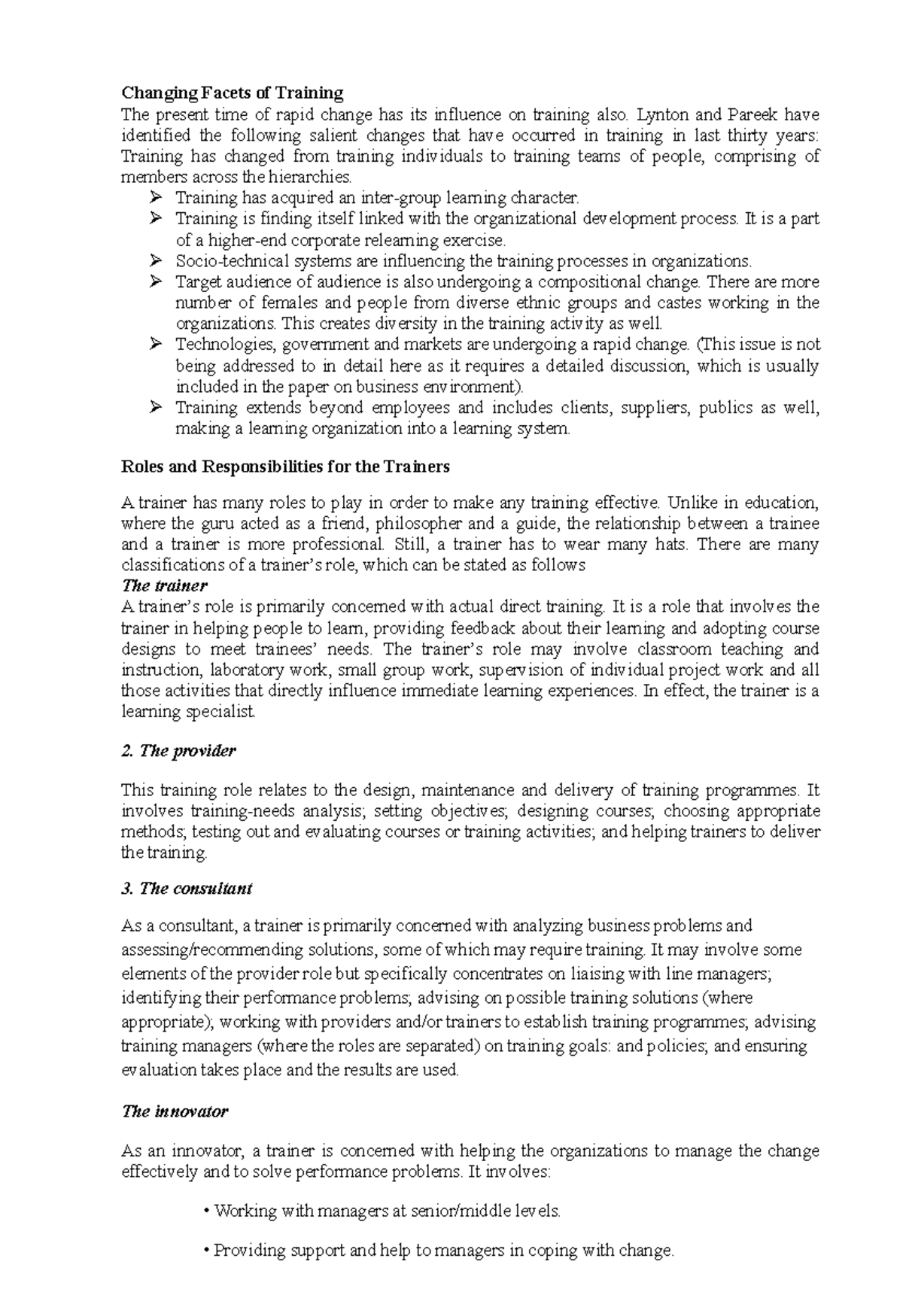 Training OF Trainers Notes III - Changing Facets of Training The ...