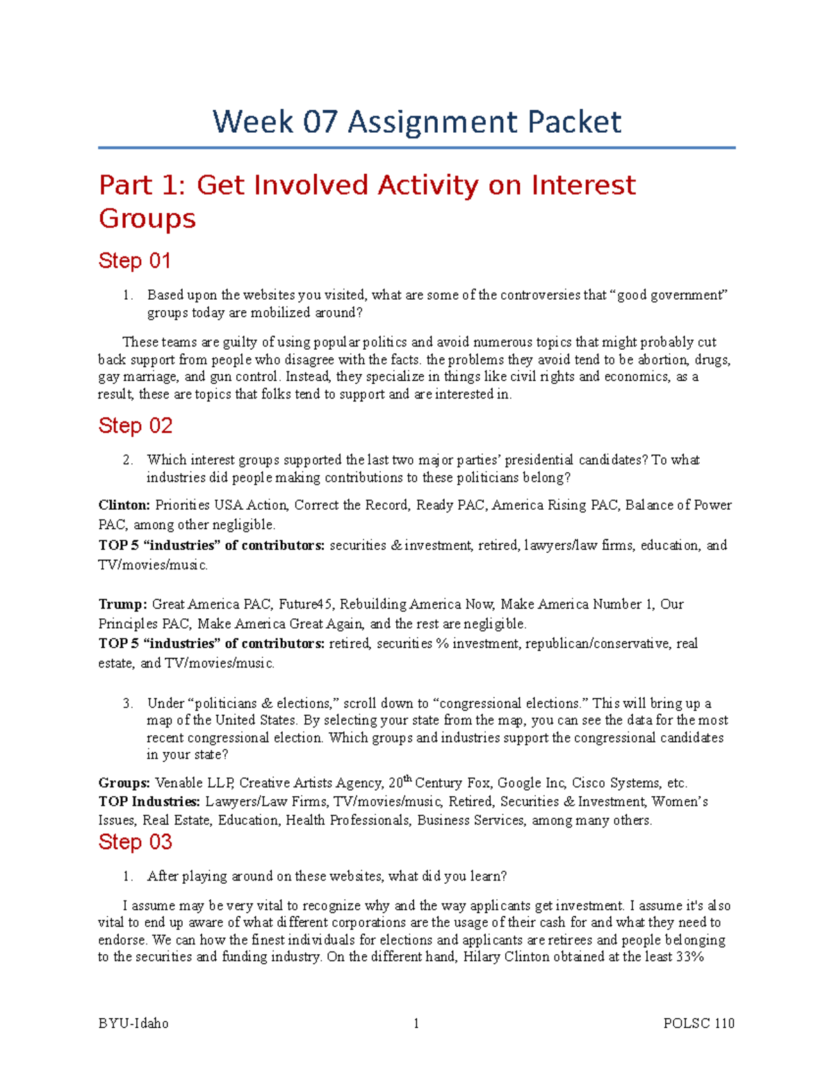 Week07assignment Worksheet Week 07 Assignment Packet Part 1 Get Involved Activity On Interest 3408