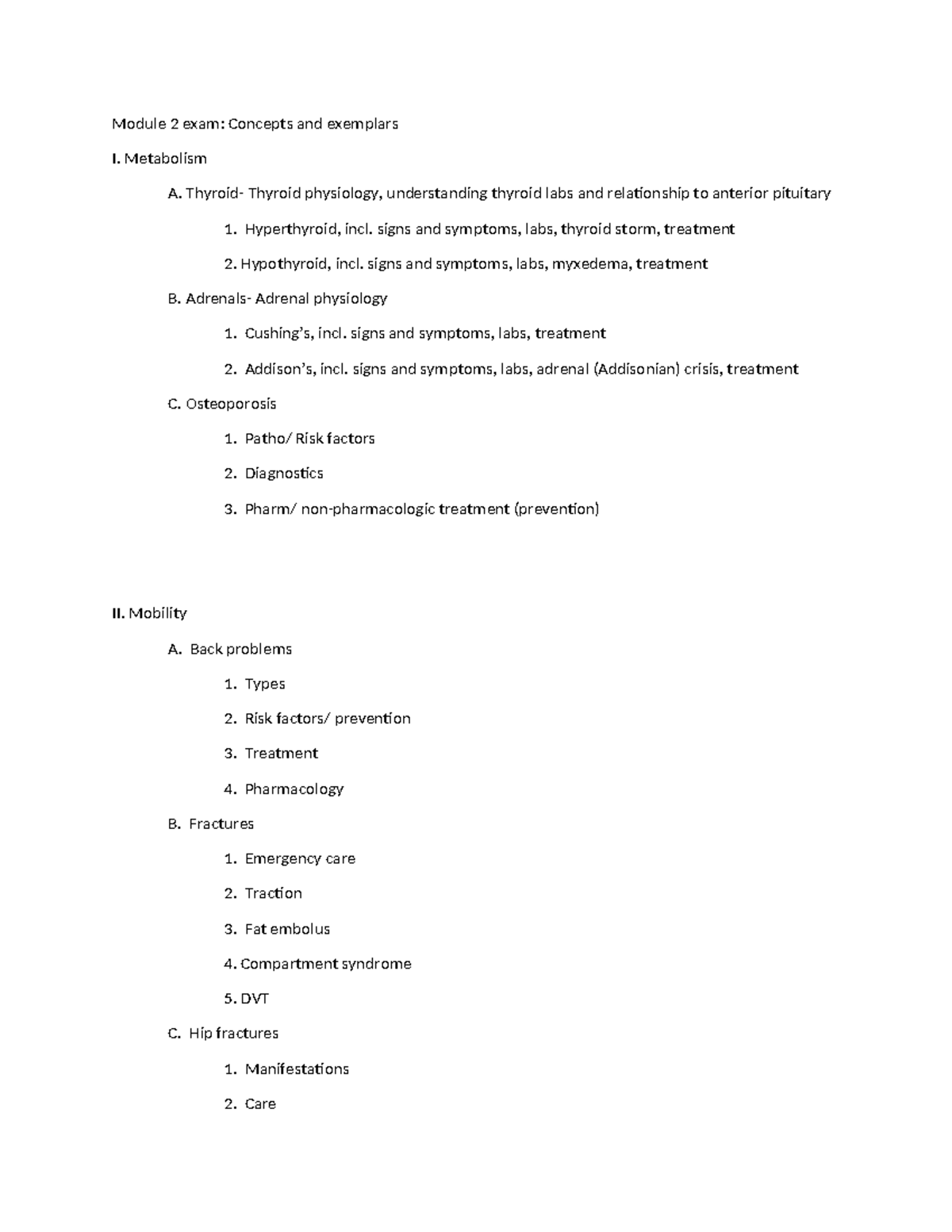 Metabolism, Inflammation, Mobility outline - Module 2 exam: Concepts ...