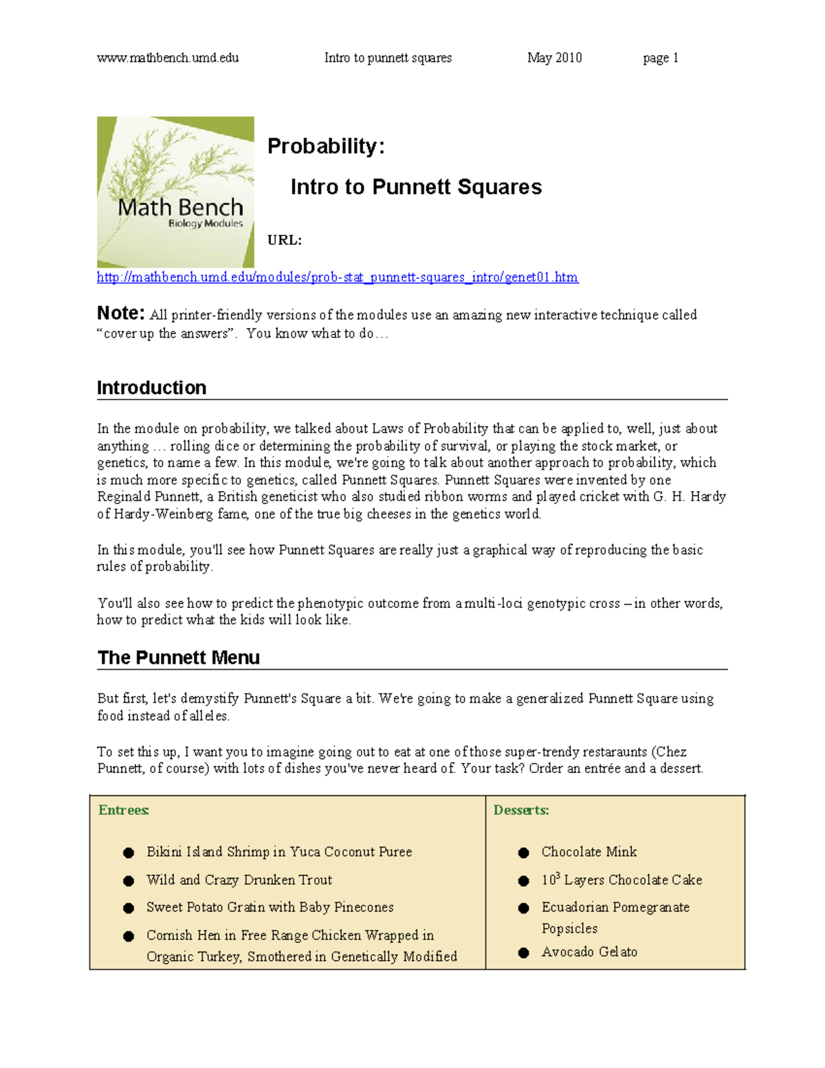 Punnett-squares intro printer friendly - Probability: Intro to Punnett ...