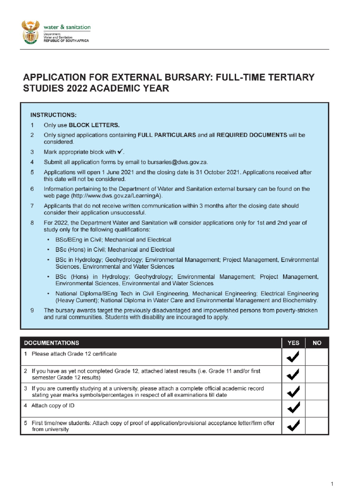 2022 DWS External Bursary application form (2) - MATH301 - Studocu