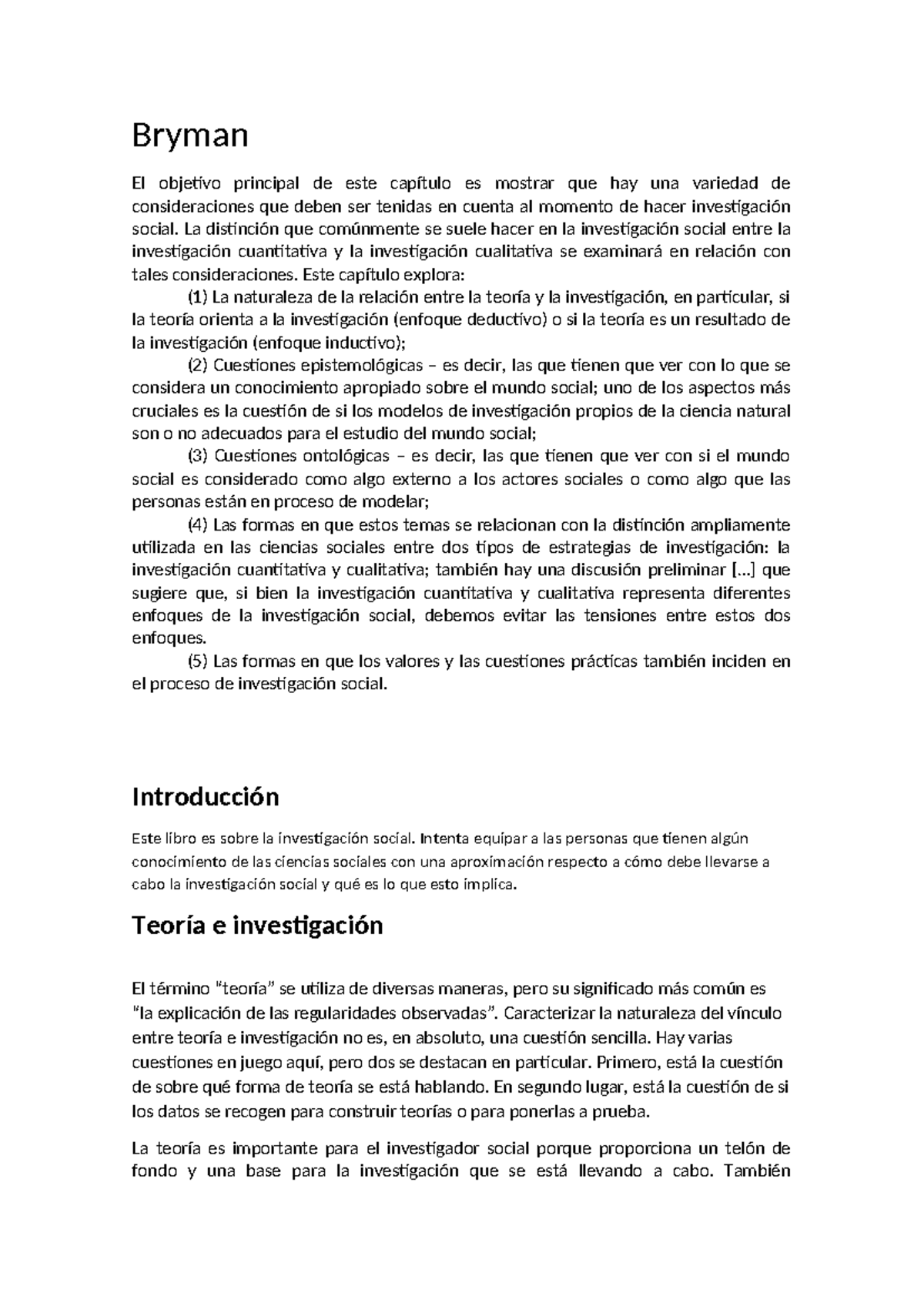 Bryman - kljk - Bryman El objetivo principal de este capítulo es ...