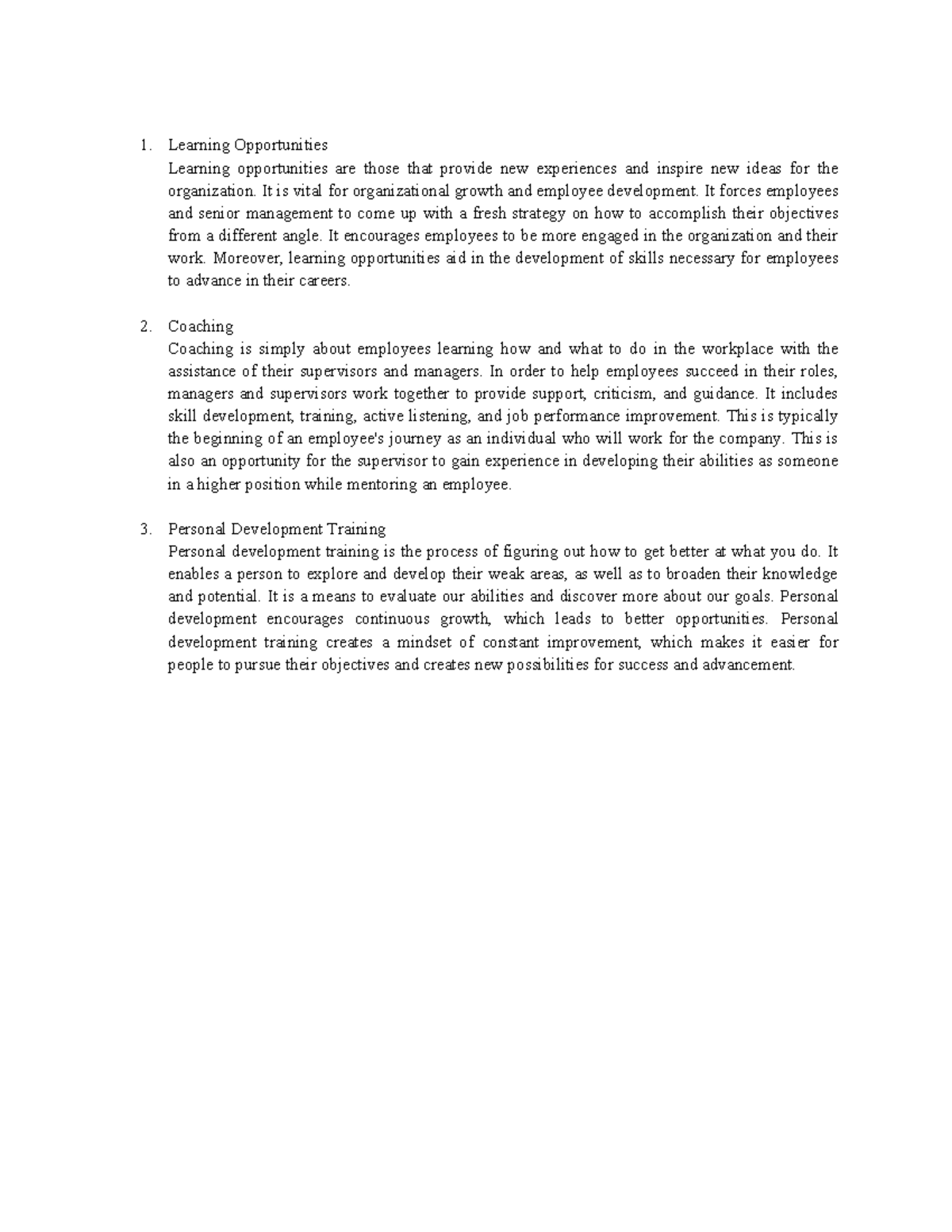 Management and Learning Activity - Learning Opportunities Learning ...