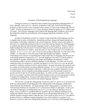 Group Paper - Grade: A - Assessing and Comparing Programming Languages ...